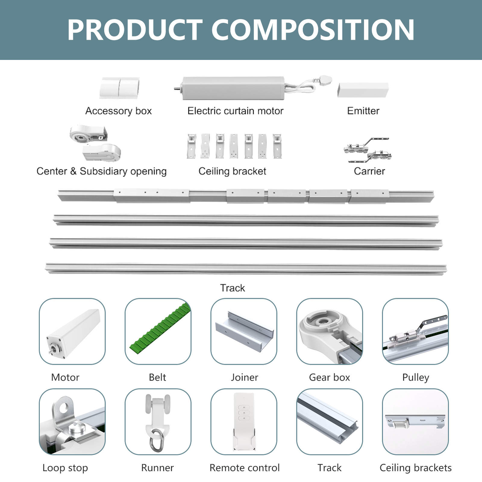 87"-244" Motorized Curtain Track Motor Remote Control Automatic Curtain ...