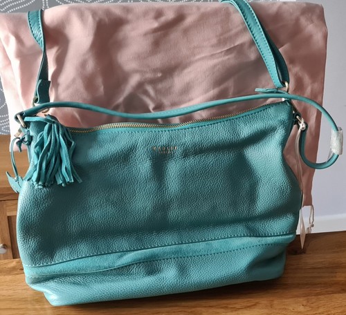 RADLEY "Eel Alley" Bag Crossbody Messenger Medium Aqua Leather ~Dog Tag ...