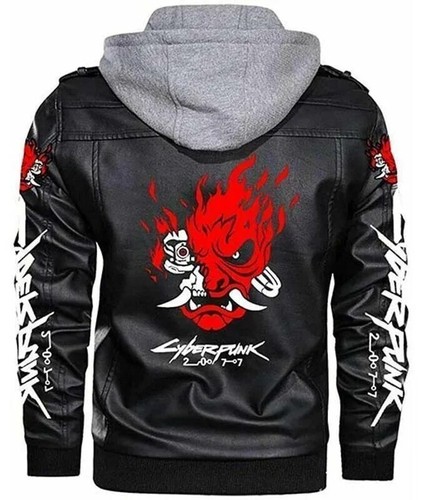 Cyberpunk 2077 Samurai Halloween Hooded Black Biker Bomber Leather ...