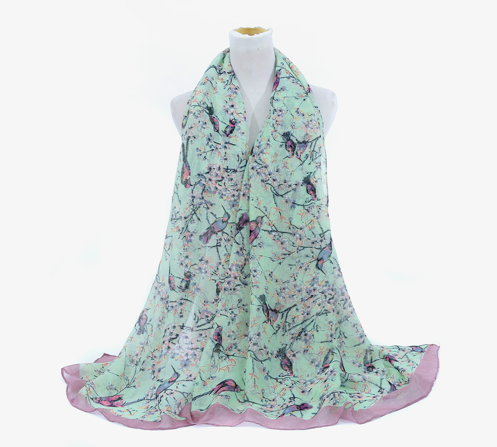Japanese Bird Print Scarf Shawl Stole Wrap Sarong Cover-up Maxi Big ...