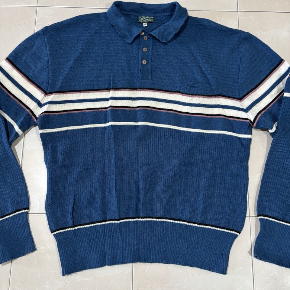 True Vintage 80s Rugby Polo Shirt Blue Striped Haband Long Sleeve Mens ...
