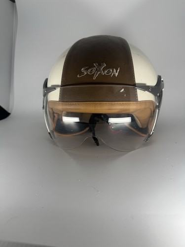 SOXON Retro Open Face Motorcycle Helmet-DOT Approved, M, Brown/Cream ...