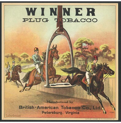 WINNER Vintage 1880's Tobacco Caddy Label, Horse Racing, Original, w56 ...