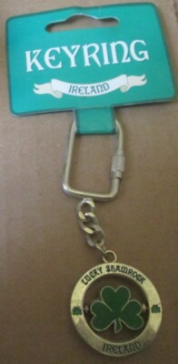 IRELAND LUCKY SHAMROCK spinning Keyring Key Chain Keychain 1.25" w tag ...