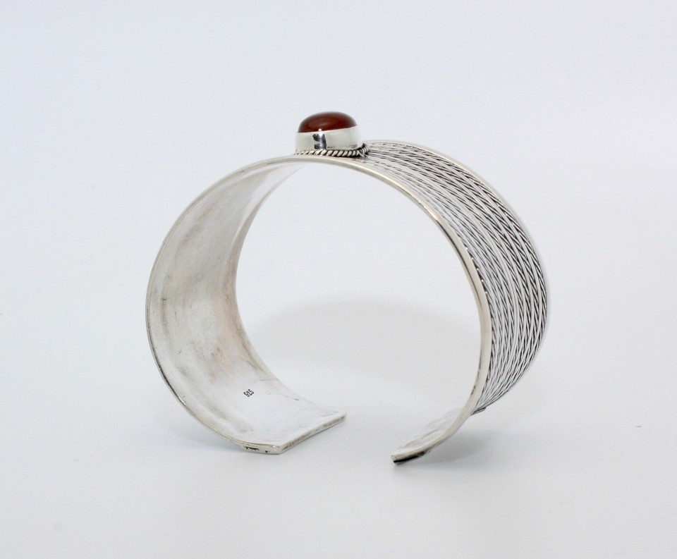 STERLING SILVER CUFF handmade in Bali with Carnelian 48 grms FREE ...