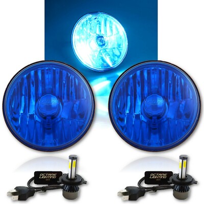 5-3/4" Blue Crystal Headlight Glass Fog Light 20/40w LED H4 Bulbs ...