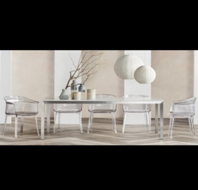 DESIGNER SELENE DINING TABLE 2M with 8 ARTIS CLEAR CHAIRS RRP $3031 ...