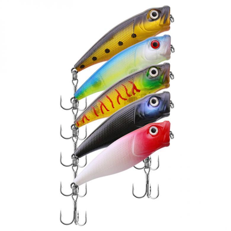 5x Popper Surface Fishing Lures Pike Perch Jig Bass Trout Chub Floating ...