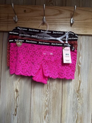 JUICY COUTURE INTIMATES 3 PACK CHEEKY Boyshort LACE PANTIES LARGE NWT ...