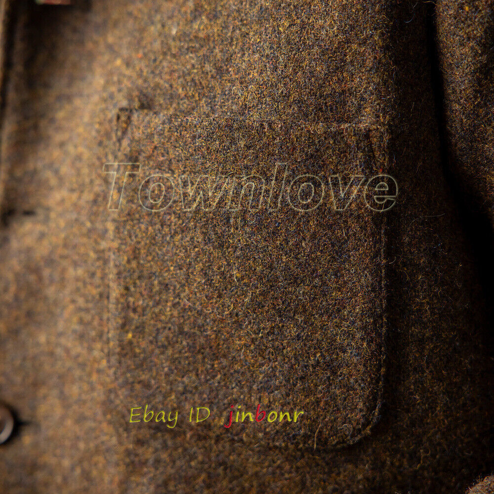 French Work Jacket Winter Warm Men's Wool Tweed Coat Casual Pockets Top ...