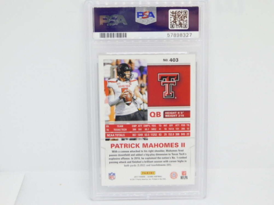 2017 Panini Score Rookie RC #403 Patrick Mahomes II PSA 9 Serial Number ...