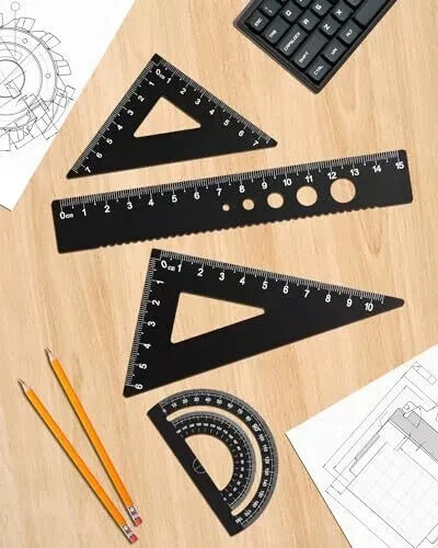 Triangular Ruler Set, 4 Pieces Aluminum Alloy Ruler, Metal Drafting ...