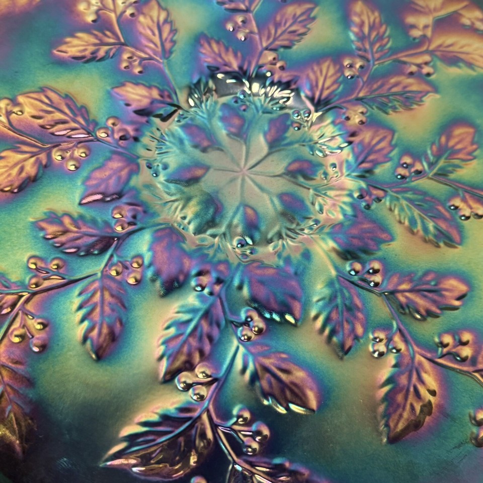 Pretty Cobalt FENTON Carnival Glass Holly Plate Electric Blue ...