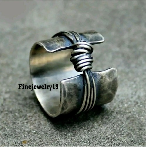 Solid 925 Sterling Silver Wide Band beautiful Handmade Statement Ring ...