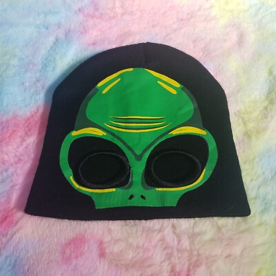 Alien Beanie Winter Hat Black Green Boys Knit Eye Holes | eBay