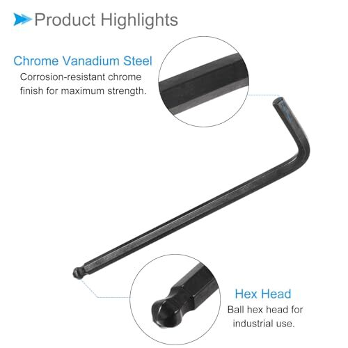 L-Handle Ball End Hex Key Wrench 6mm Metric 146mm Length CR-V L-Shape ...