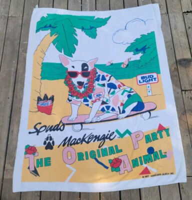 HUGE 1987 Spuds Mackenzie Beach Towel Vintage Bud Light Ad 69x54 ...