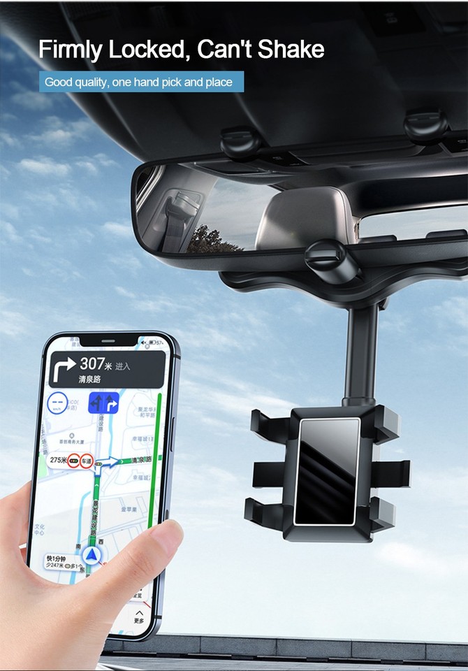 Car Cell Phone Holder Bracket Rear View Mirror Mount 360 Rotating ...