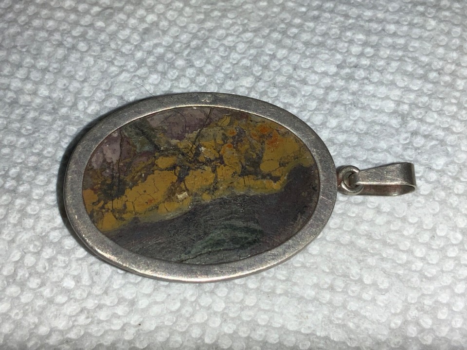 Vintage Sterling Silver & Multi colored stone Pendant - 2”x 1 1/8 ...