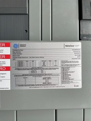 ABB ReliaGear neXT 800 A Panelboard 800 Amp 600 Main breaker 3 250 can ...