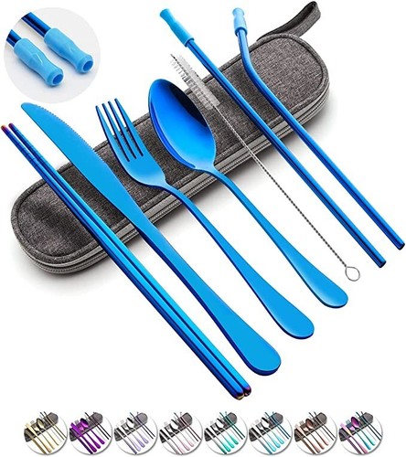 Blue Utensils Set with Case Portable Cutlery Set Stainless Steel Fits ...