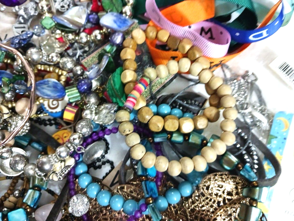 Jewelry Lot. Necklaces, bracelets, odd items. beaded, stones, enamel ...