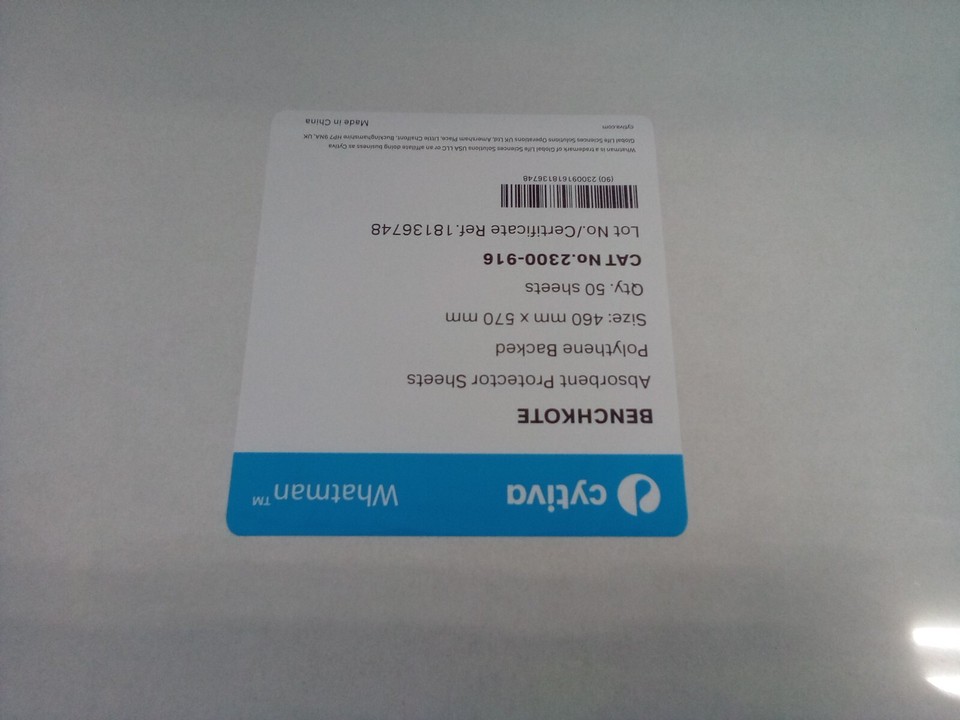 Whatman(TM) Cat No 2300-916 Benchkote Absorbant Protector Sheets 460mm ...