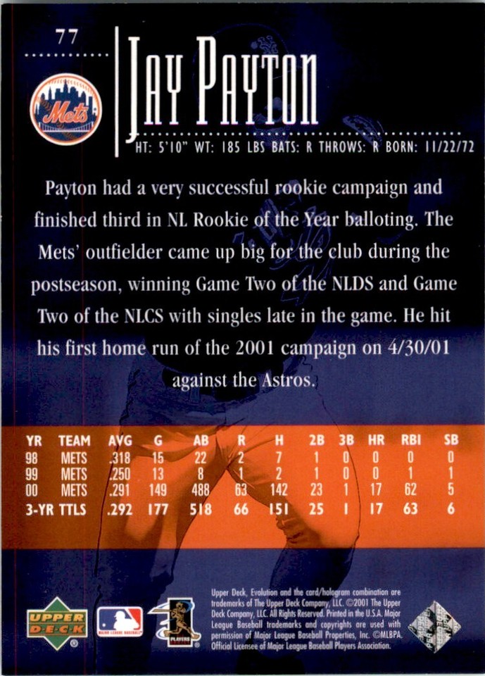 2001 Upper Deck Evolution Jay Payton . New York Mets #77 | eBay