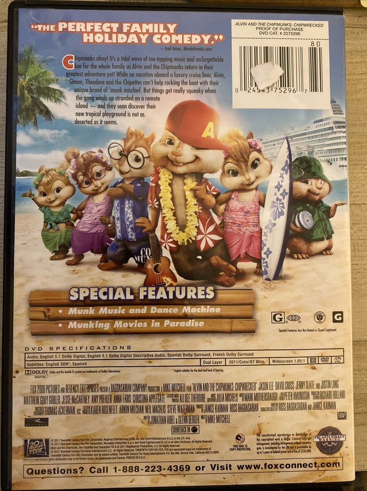 Alvin and the Chipmunks: Chipwrecked (DVD, 2011) Jason Lee Justin Long ...