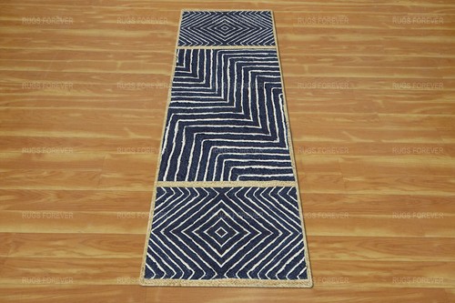 Blue Runner Rug Natural Jute Area Rug Hand Braided Carpet Living Room ...