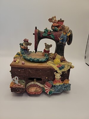 Vintage Music Box Moving Mouse Mice Sewing Machine Plays Deck The Halls ...