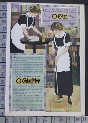 1913 O-CEDAR MOP POLISH FLOOR MAID CLEAN HOME DECOR VINTAGE ART AD CI44 ...