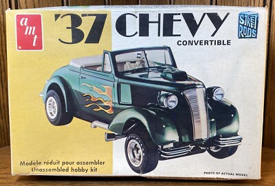 Vtg AMT 1937 37 Chevy Convertible 1:25 Street Rods Plastic Model Car ...