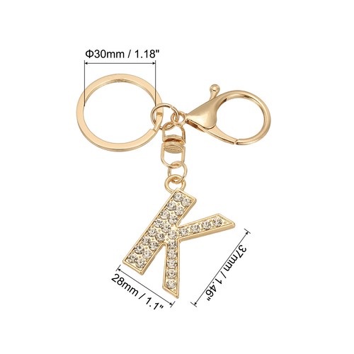 Initial Letter Key Chain, Crystal Alphabet Letter A-Z Keychain, Golden ...