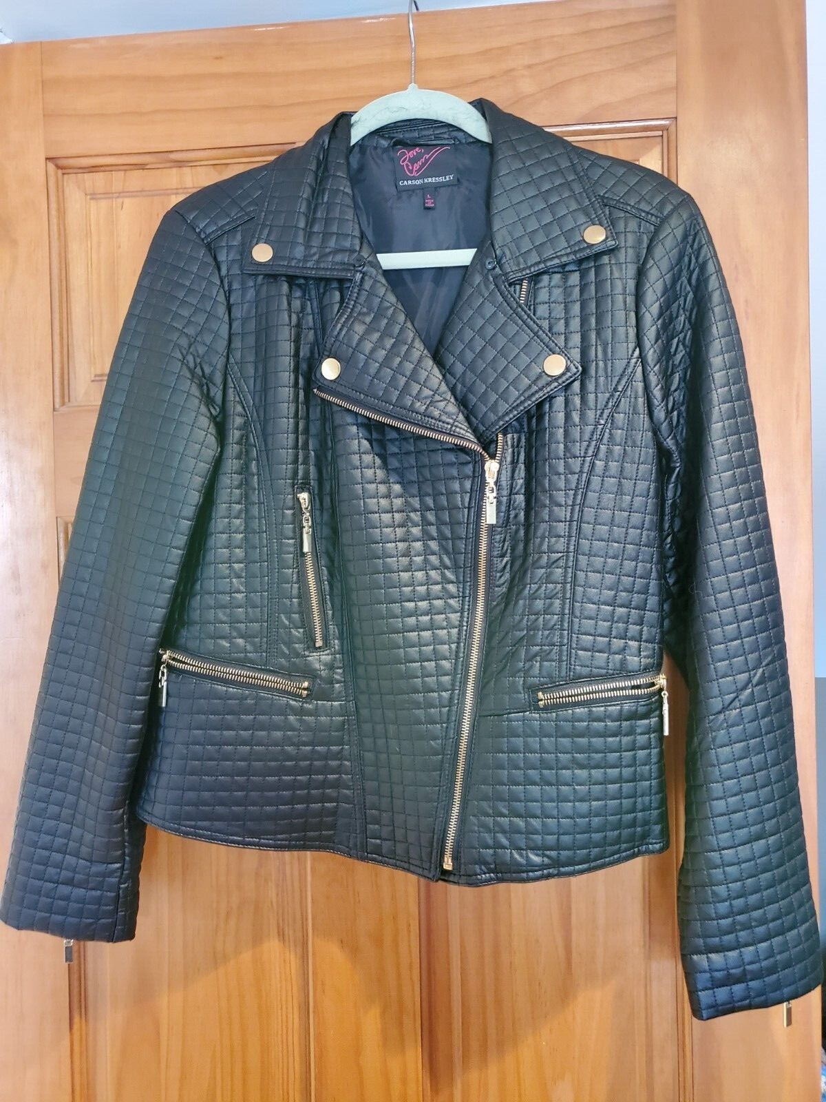 LOVE CARSON CARSON KRESSLEY Faux leather moto jacket size LARGE | eBay