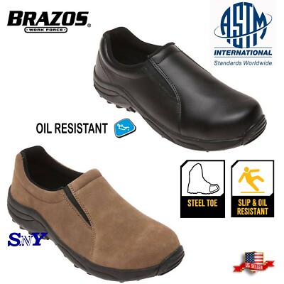 BRAZOS Steel Toe Slip Resistant Suede Work Shoes Loafer Slip-on Brown ...