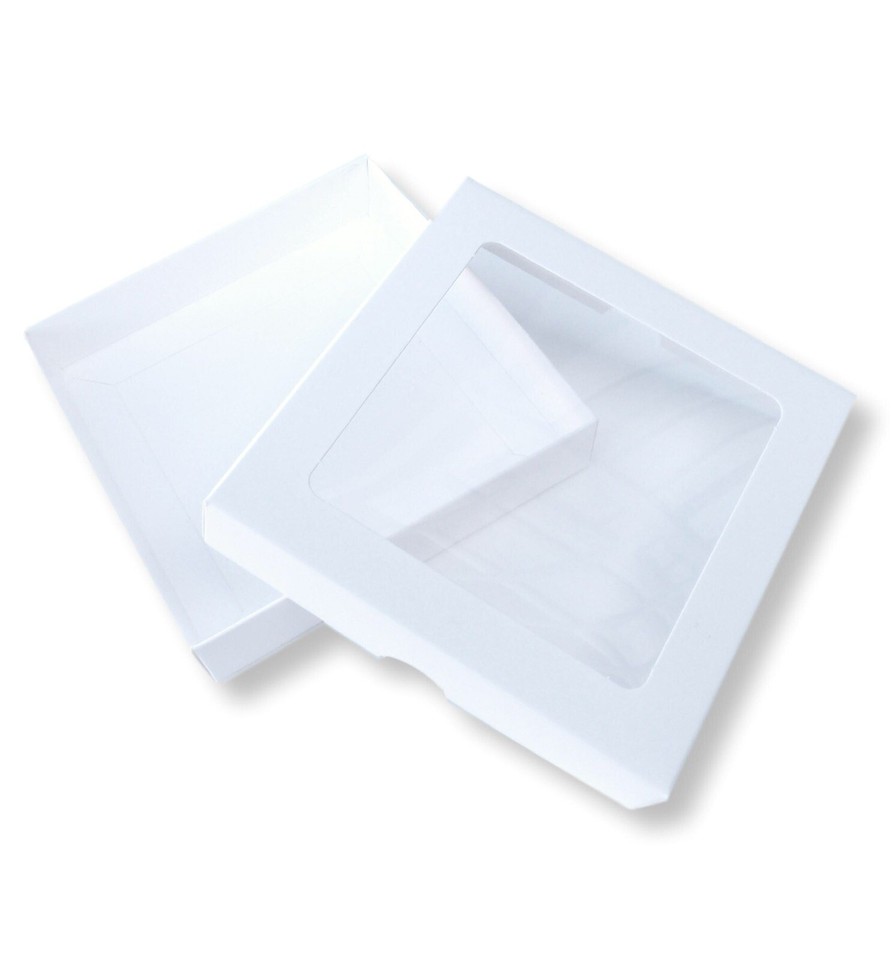 5 WHITE 5 x 5 X 1 INCH BOXES WITH WINDOW LID, GIFTS, GARMENTS, CAKES ...