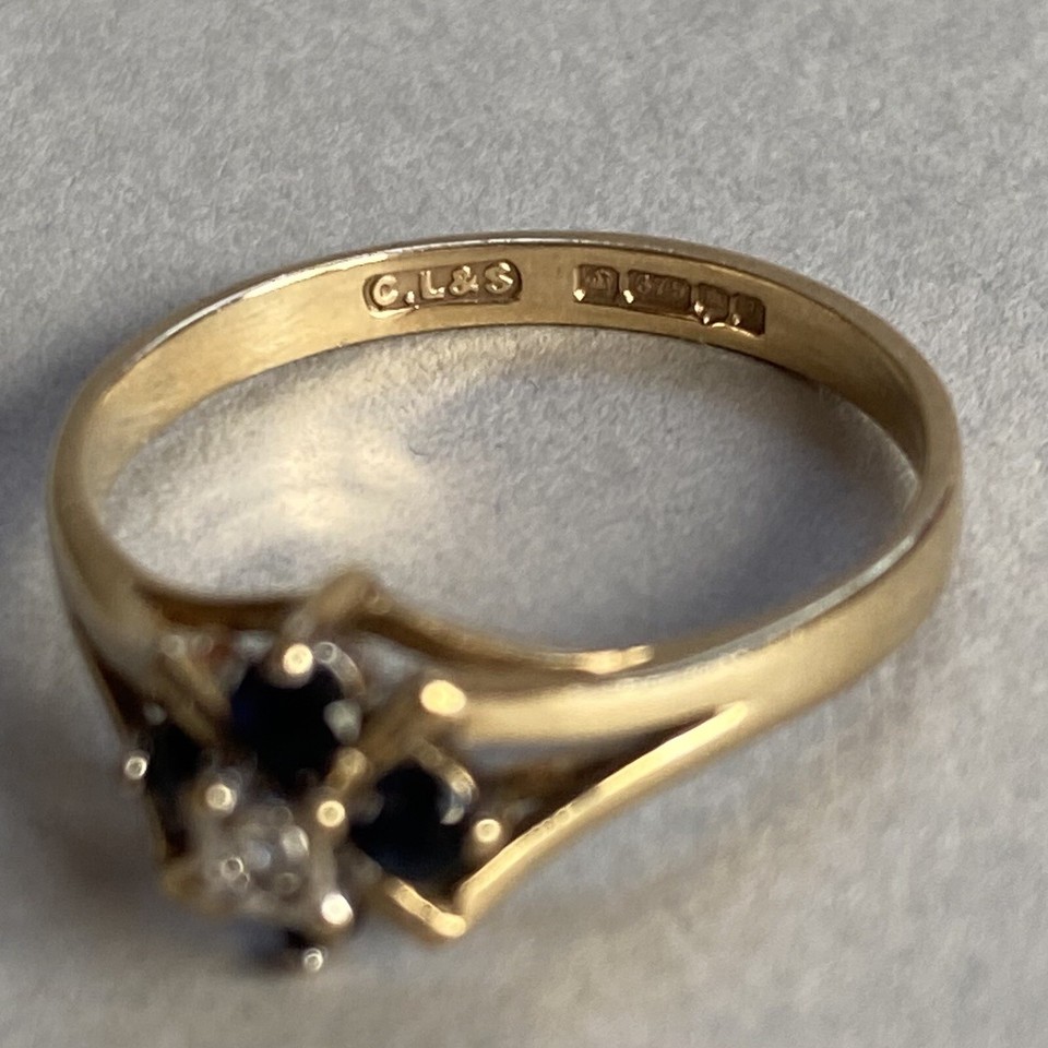 9ct Gold Sapphire & Diamond Cluster Ring Vintage 1981 Edinburgh ...