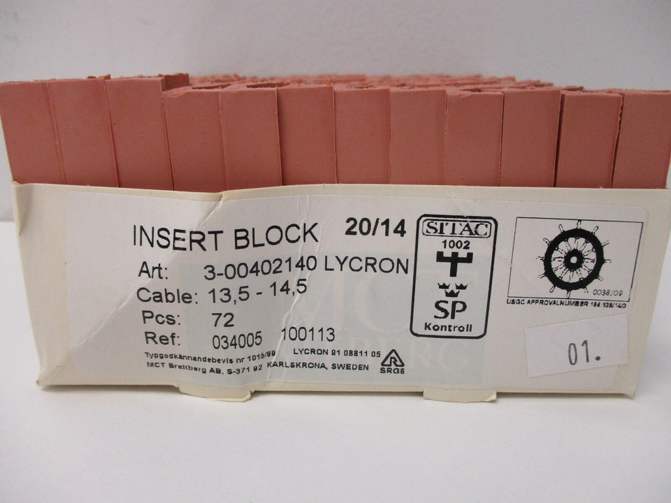 MCT BRATTBERG INSERT BLOCK 20/14 LYCRON P/N 3-00402140, CABLE 0.53-0.57 ...