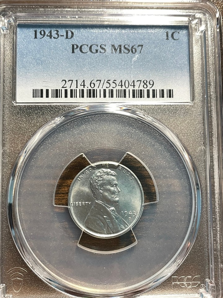 1943-D Lincoln Steel Wheat Penny Cent 1C PCGS MS 67 Type 2 Steel RARE ...