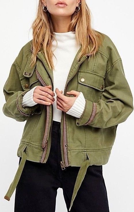 FREE PEOPLE Flight Line Bomber Jacket Cargo Moss Sz S | eBay