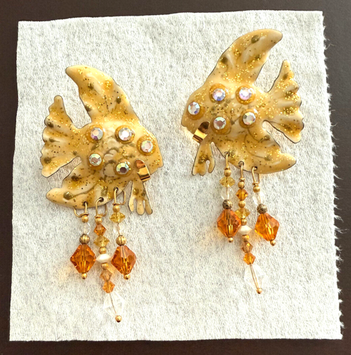 Vintage Lunch at the Ritz Angel Fish With Rhinestones Pierced Earrings ...
