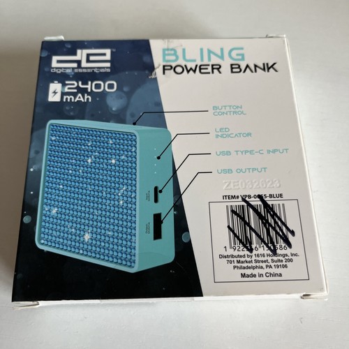 Digital Essentials Blue Bling Power Bank 2400MAH Compatible W Most ...