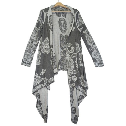 Neiman Marcus Gray Lace Print Waterfall Cardigan Sweater Duster Open ...