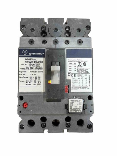GE SPECTRA RMS CIRCUIT BREAKER SEDA36AT0100 100AMP 600V 3POLE W/100A ...