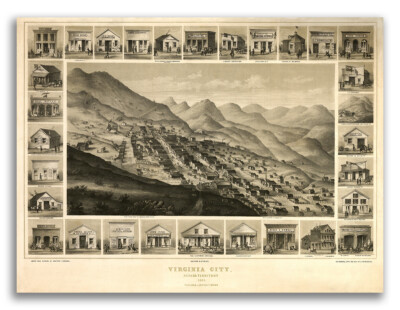 1861 Virginia City Nevada Vintage Old Panoramic City Map - 24x32 | eBay