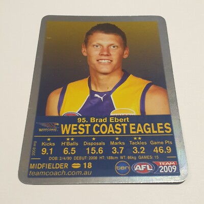 2009 Teamcoach Brad Ebert Silver Parallel Card - West Coast Eagles | eBay