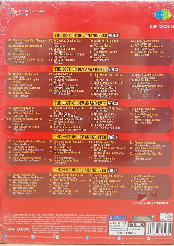The Best Of Dev Anand Ever - Bollywood Hindi Songs Audio CD Set Of 5 ...