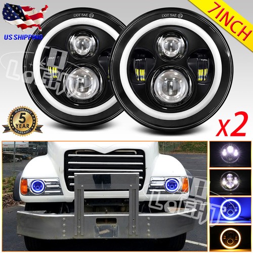 Pair Blue DRL 7inch Led Headlights Hi/Lo Beam For Mack Granite CV713 ...