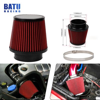 Red 4inch 100mm High Flow Inlet Cold Air Intake Cone Replacement Dry ...